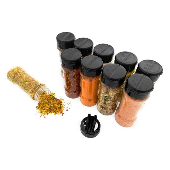 10 Potes de Plástico para Temperos Condimentos com Tampa Dosadora Dupla ...