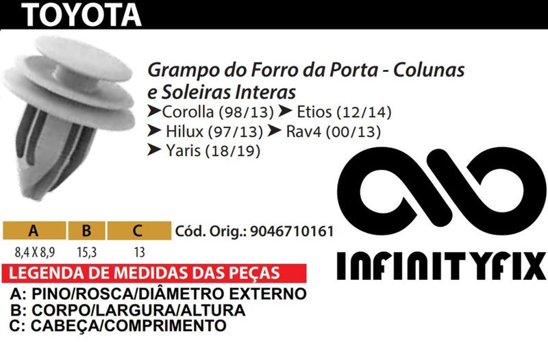 10 Presilha Grampo do Forro da Porta Coluna e Soleira Interna Toyota ...