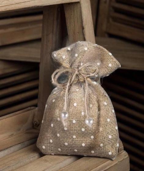 10 saquinhos de juta 10 x 15 cm com detalhes em bolinhas e cordao de ...