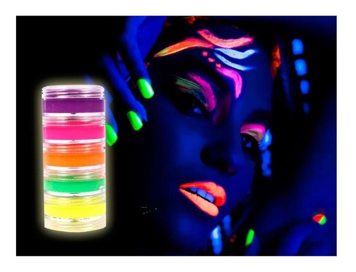10 Tinta Facial Neon Fluorescente Maquiagem Festa Balada Rosto 5 Cores ...