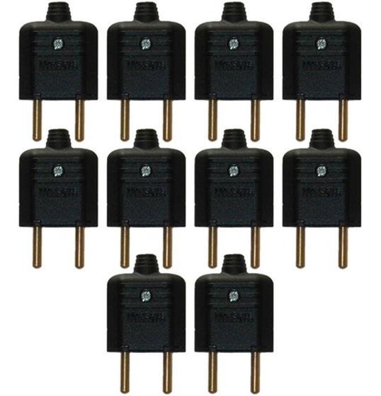 10 Tomada Plugue Pino Macho 2 Pinos 10a Preto Margirius - Plugs e ...