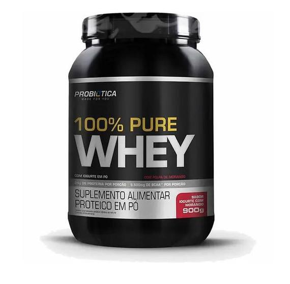 100 Pure Whey Pote 900g Iogurte Com Morango V01 Vf Probiotica Whey
