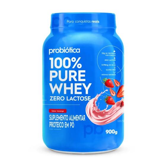 100% Pure Whey Zero Lactose Pote 900g Probiotica / Morango - PROBIÓTICA - Whey Protein Zero ...