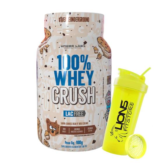 100% Whey Crush LacFree Zero Lactose 900g - Under Labz + Coqueteleira Cor Sortida 700 ml - Whey ...
