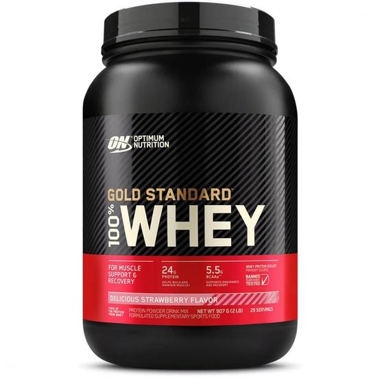 100% Whey Protein Gold Standard (907g) NOVO RÓTULO - Sabor Morango ...