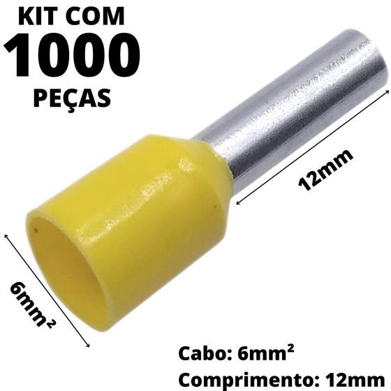 1000un Terminal Tubular Ilhós Pré-isolado Simples Para Cabo de 6mm² ...