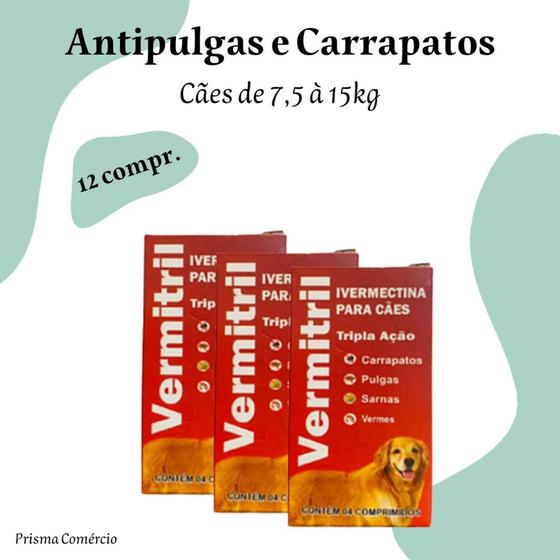 12 Comp Antipulgas e Carrapatos Cães 7 à 15kg Tripla Ação Contra ...