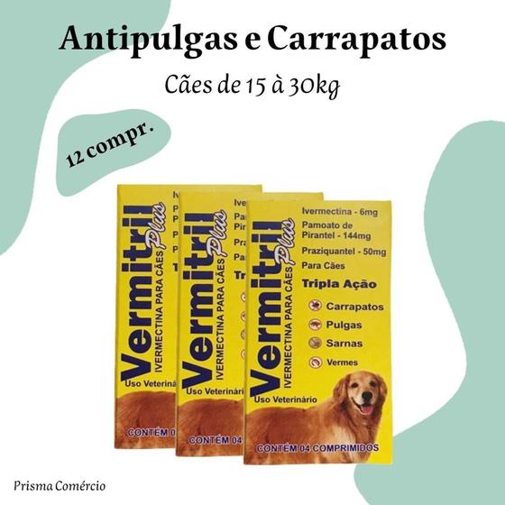 12 Compr Antipulgas e Carrapatos Cães de 15 à 30kg Plus Contra ...