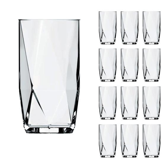 12 Copos Chiques 360ml Topázio Drinks Vidro Agua e Suco - Cristar ...