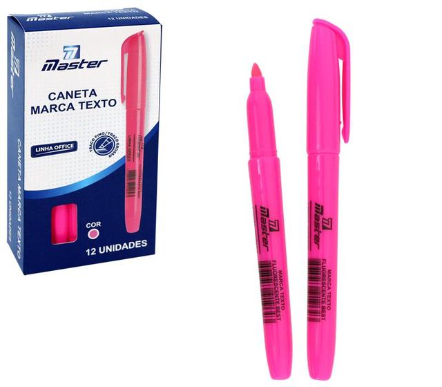 12 Marca Texto Fluorescente Rosa Escolar Linha Office - MASTER - Caneta ...