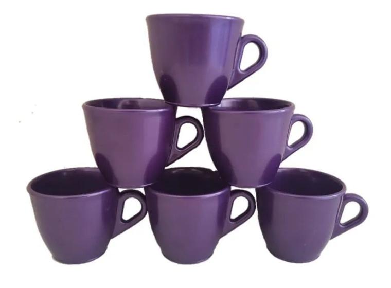 12 Xícara Café Cor Roxo Pequena de Plástico Acrílico Tradicional 50 ml ...