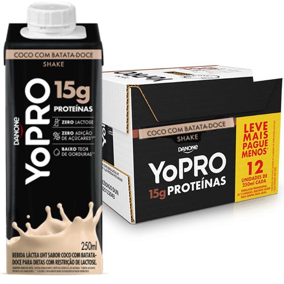 12x YoPRO Coco c/ Batata Doce UHT 15g Proteinas 250ml - Bebida Láctea ...