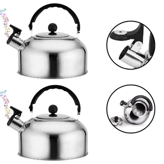 2 Chaleiras Inox com Apito 2L Indução Ferver Bule Tampa Alça - Sk ...