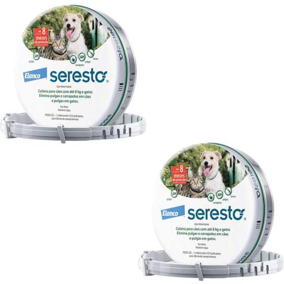 2 Coleiras Seresto Antipulga Carrapato Caes E Gatos Até 8kg - Elanco ...