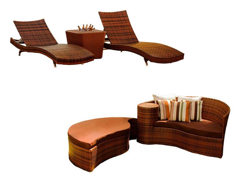 2 Espreguiçadeiras Bona e Mesa Grécia com Chaise Meia Lua em Alumínio ...