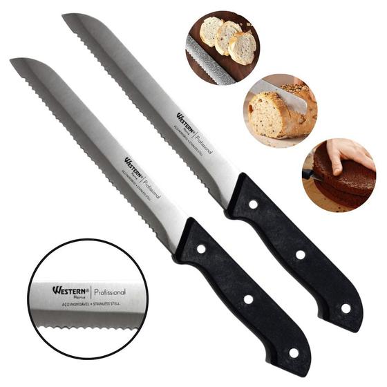 2 Faca de Serra Grande Inox 7” Profissional Cortar Pão Bolo - Western ...
