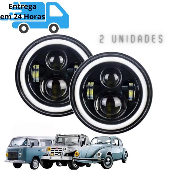 2 Farol Angel Eyes Defender De Led Para Kombi Fusca Jeep Troller Harley ...