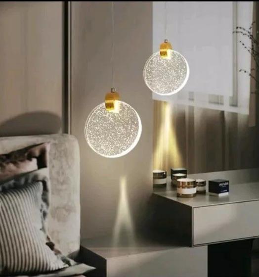 2 Luminária Pendente Lua Dourado Gold Modelo Cristal Bolhas Led Redondo - GMH TRADE - Luminária ...