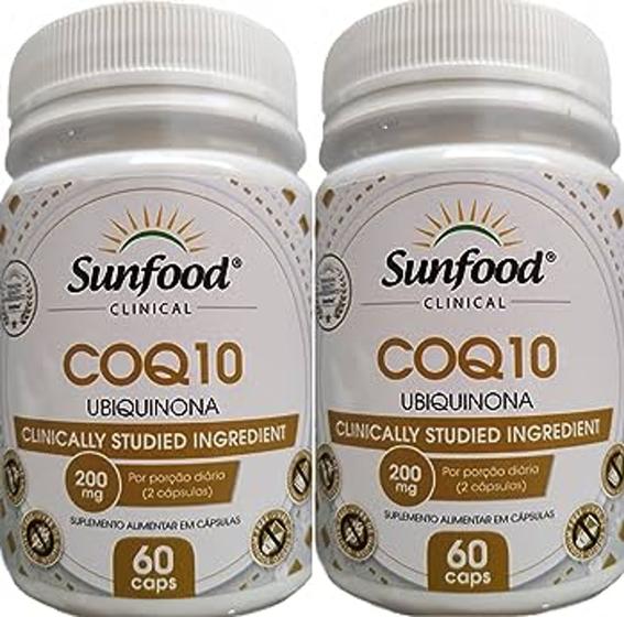 2 potes coenzima q10 ubiquinona 60 capsulas 200mg sunfood - Coenzima ...