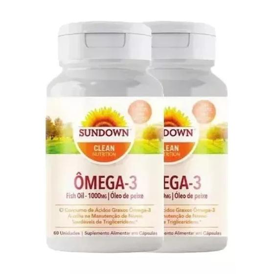 2 Potes Ômega 3 sundown fish oil 1000mg com 60 cápsulas - Ômega 3 ...