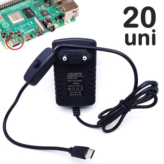 20 Fontes Para Raspberry Pi Dc Chaveada 5v 3a Plug Usb-C Muito Útil ...