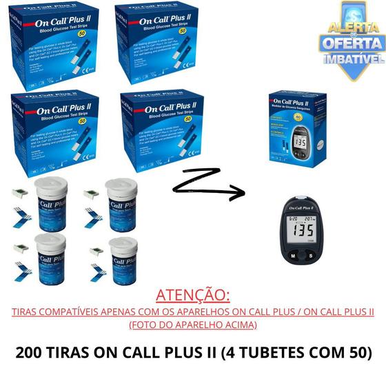 200 Tiras para Medição de Glicose ( 4 TUBETES ) - On Call Plus 2 ...