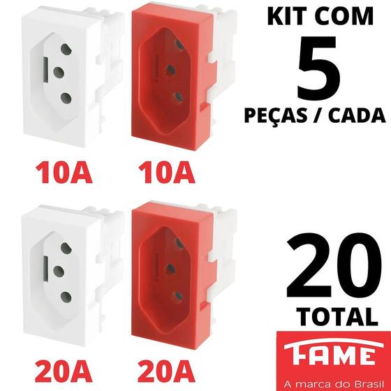 20un Módulo Tomada Padrão 2P+T 10A 20A Branca e Vermelha Modulare ...