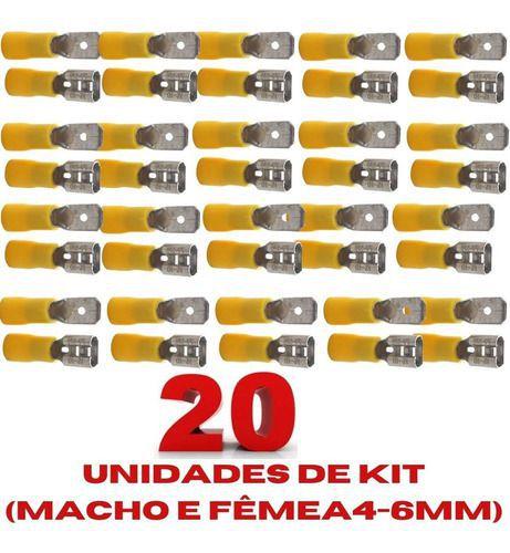 20un Terminais Macho e Fêmea Amarelo Conector Pré Isolado Fios 4-6mm ...