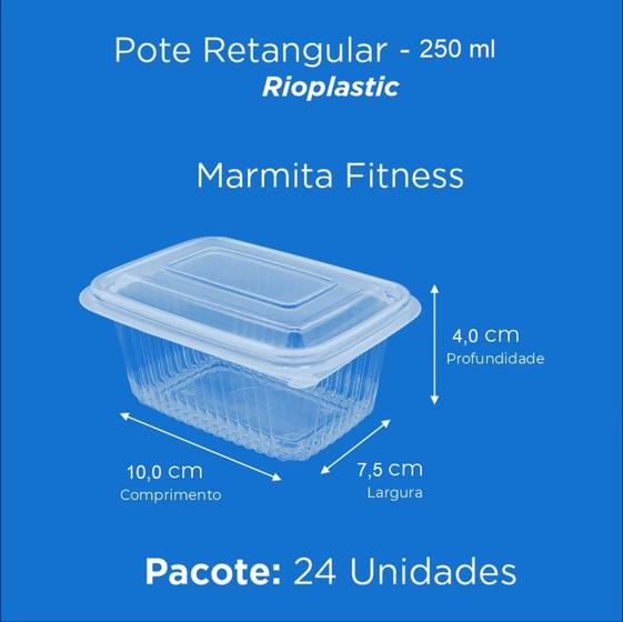 24Un Pote Marmita Descartável Fitness Fit 250ML Retangular Freezer Microondas Rioplastic ...