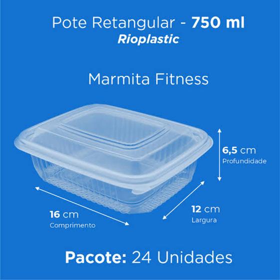 24Un Pote Marmita Descartável Fitness Fit 750ml Retangular Freezer Micro-ondas Rioplastic ...