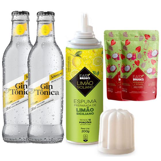 2x Gin Tônica Schweppes 250ml + 2 Sachês Morango + Limão - Bebidas ...