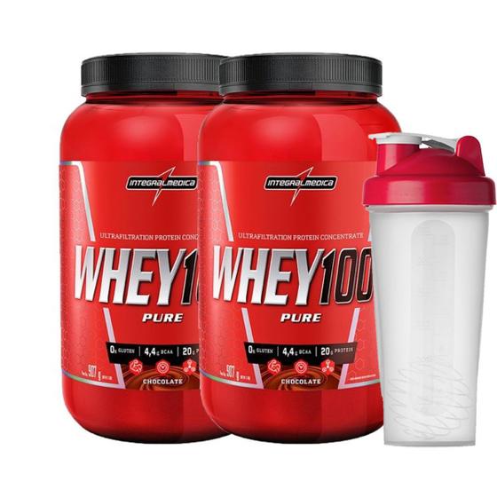 2x Whey 100% Pure 907g Integralmedica + Coqueteleira Vermelha - INTEGRALMÉDICA - Kit de ...
