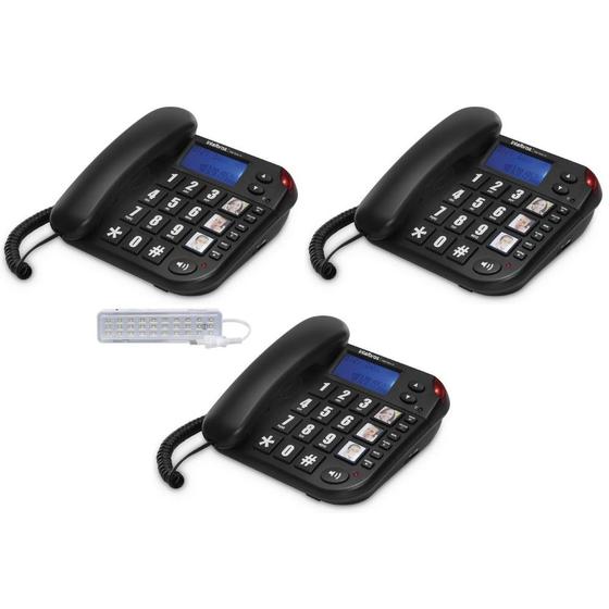 3 Aparelho Telefone Fixo com Bina Viva Voz e teclas grandes - Intelbras ...