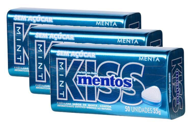 3 Bala Kiss Mentos Sabor Menta Sem Açúcar 50 Unidades 35G - Balas ...