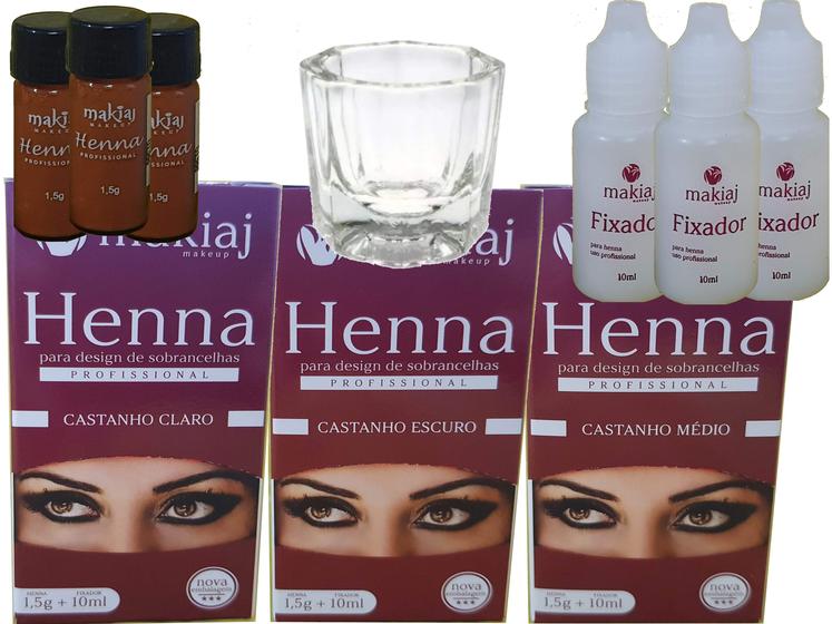 3 Kits de Henna para Sobrancelhas Makiaj Makeup 1,5g Henna e 10ml ...