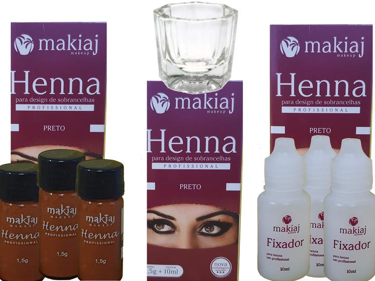 3 Kits de Henna para Sobrancelhas Makiaj Makeup 1,5g Henna e 10ml ...