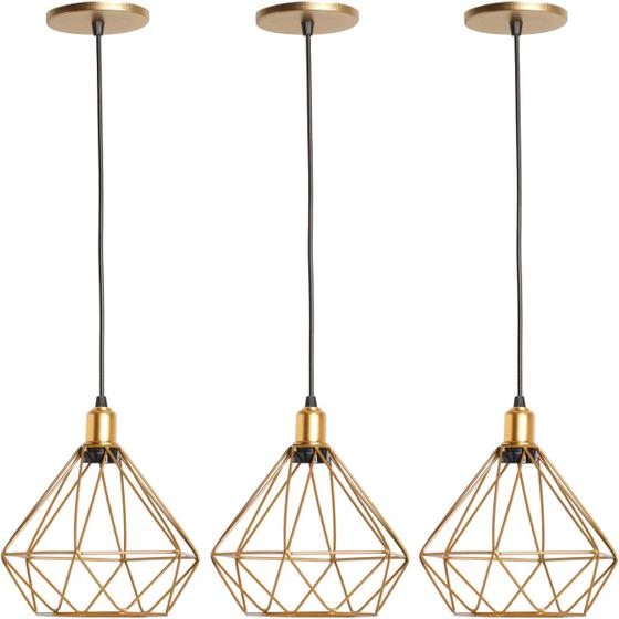 3 Pendente Diamante Aramado Lustre de Teto Luminária Estilo Industrial ...