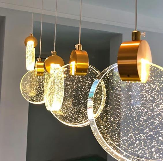 3 Pendente Luminária Lua Gold Dourado Vidro Cristal Bolhas Led Host - GMH - Luminária - Magazine ...