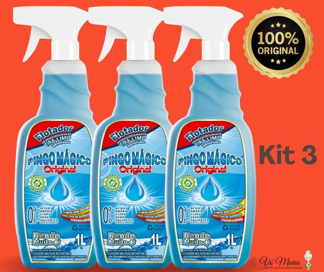 3 Pingo Magico Original 1L - Flotador Para Limpeza Geral Sem Soda ...