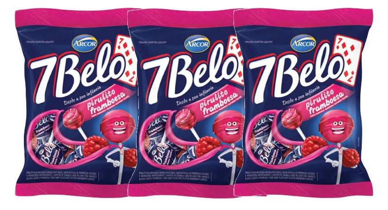 3 Pirulito Framboesa 7 Belo Arcor 50 Unidades Pacote 500g - Pirulito ...