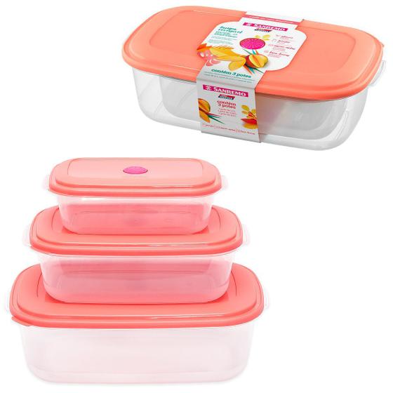 3 potes plástico Sanremo mantimentos frutas marmita vasilha freezer ...