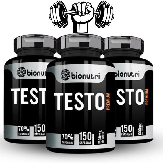 3 Potes Testo Premium 1500mg 450 Cáps Desempenho Fisico - Bionutri ...
