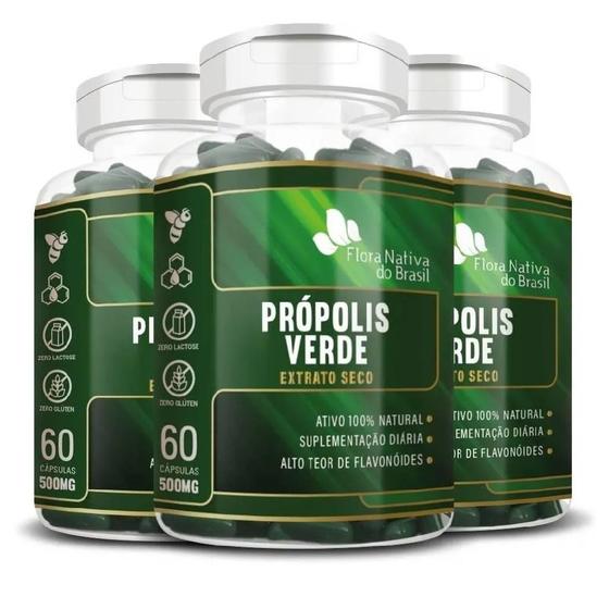 3 Propolis Verde 500mg 60 Caps - Flora Nativa do Brasil - Extrato de ...