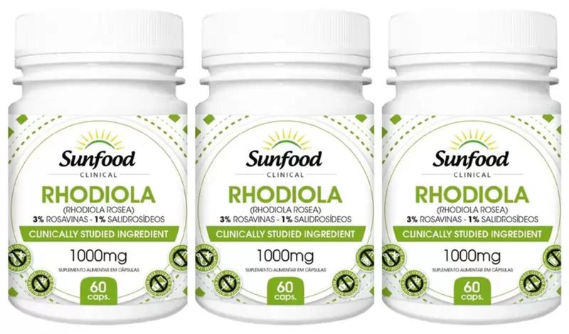 3 Un - Rhodiola Rosea 1000mg 60 Capsulas Importado Sunfood ...