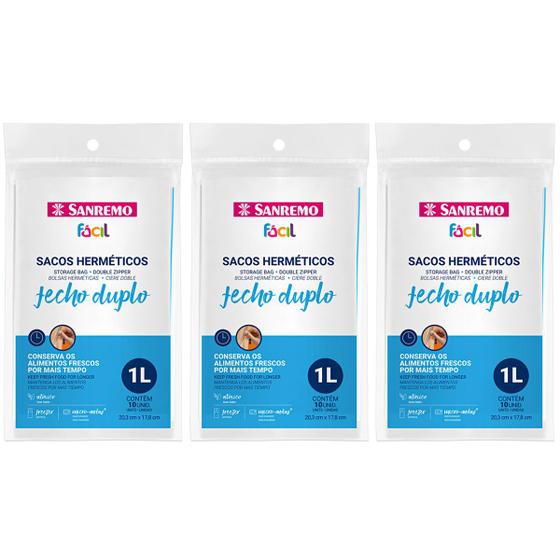 30 Sacos Plásticos Para Alimentos 1L Sacos Herméticos Zip Lock Com ...