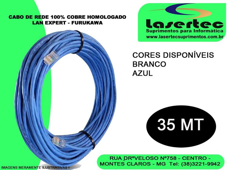 35 metros de cabo de rede 100% cobre pronto - azul lan expert ...
