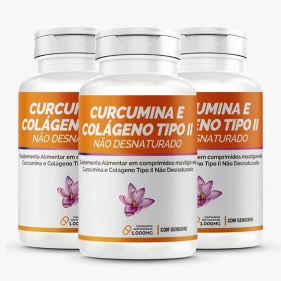3x Curcumina Com Colágeno Tipo 2 Mastigável Gengibre 1000 Mg - Daily ...