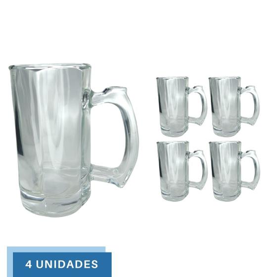 4 Caneca Restaurante Vidro Grosso Chopp Cerveja 380ML - PRATICASA - Caneca de Cerveja - Magazine ...