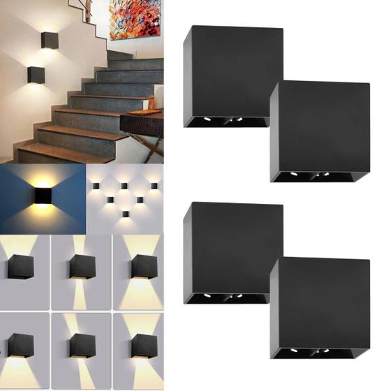 4 Luminárias Arandelas Quadradas 4W (Pretas) Branco Quente De Parede ...