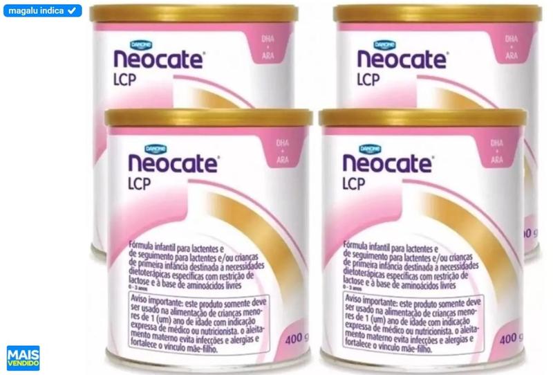 4 Neocate Lcp 400g Fórmula Infantil Em Pó Lata- NF - Val 08/2024 ...